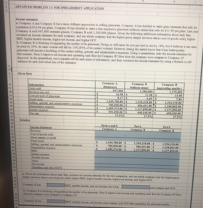 Solved ADVANCED PROBLEM 2-1 FOR SPREADSHEET APPLICATION 3. | Chegg.com