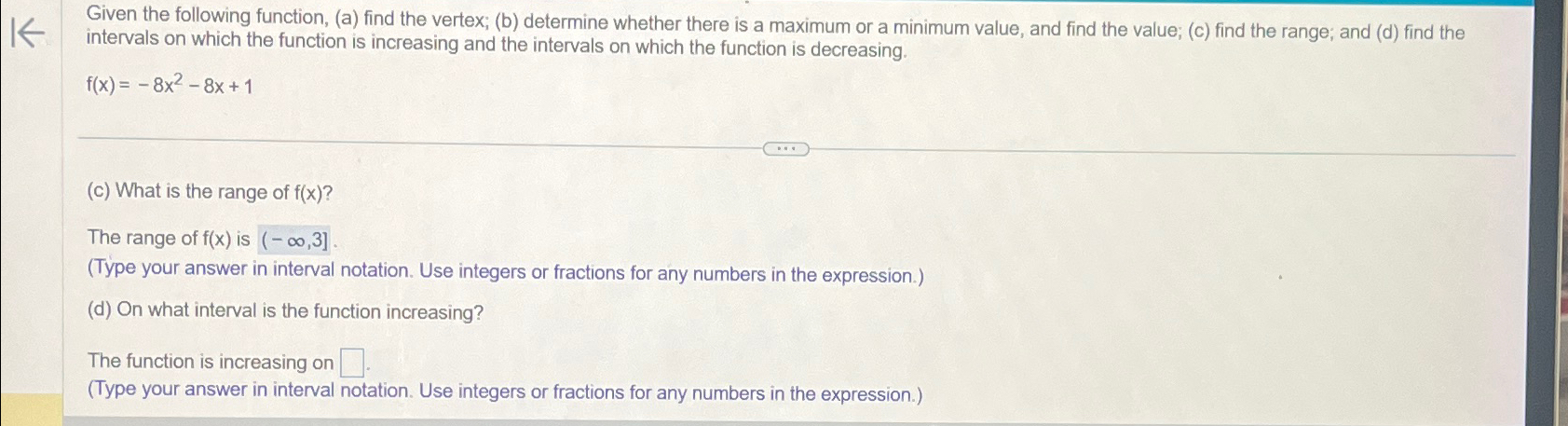Solved Given the following function, (a) ﻿find the vertex; | Chegg.com