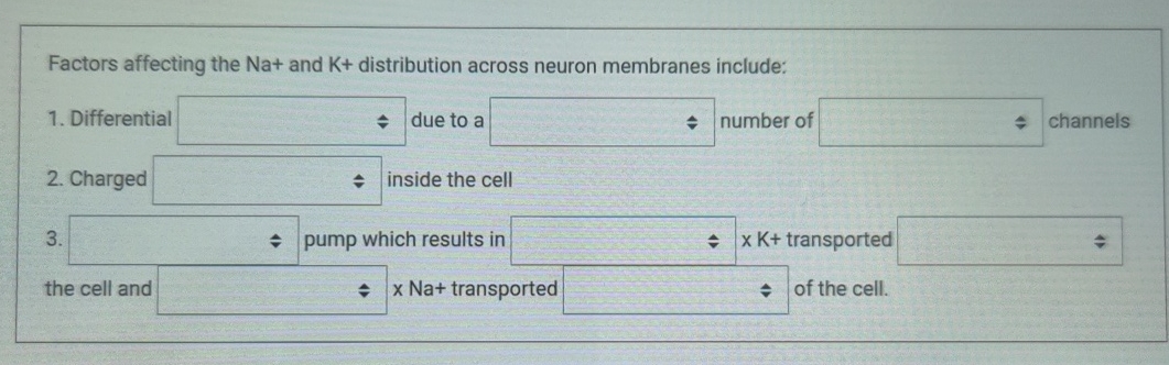 Solved Factors affecting the Na+ ﻿and K+ ﻿distribution | Chegg.com