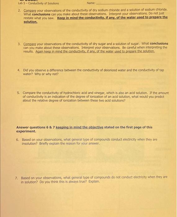 Solved Lab 5 - Conductivity of Solutions Name: 2. Compare | Chegg.com