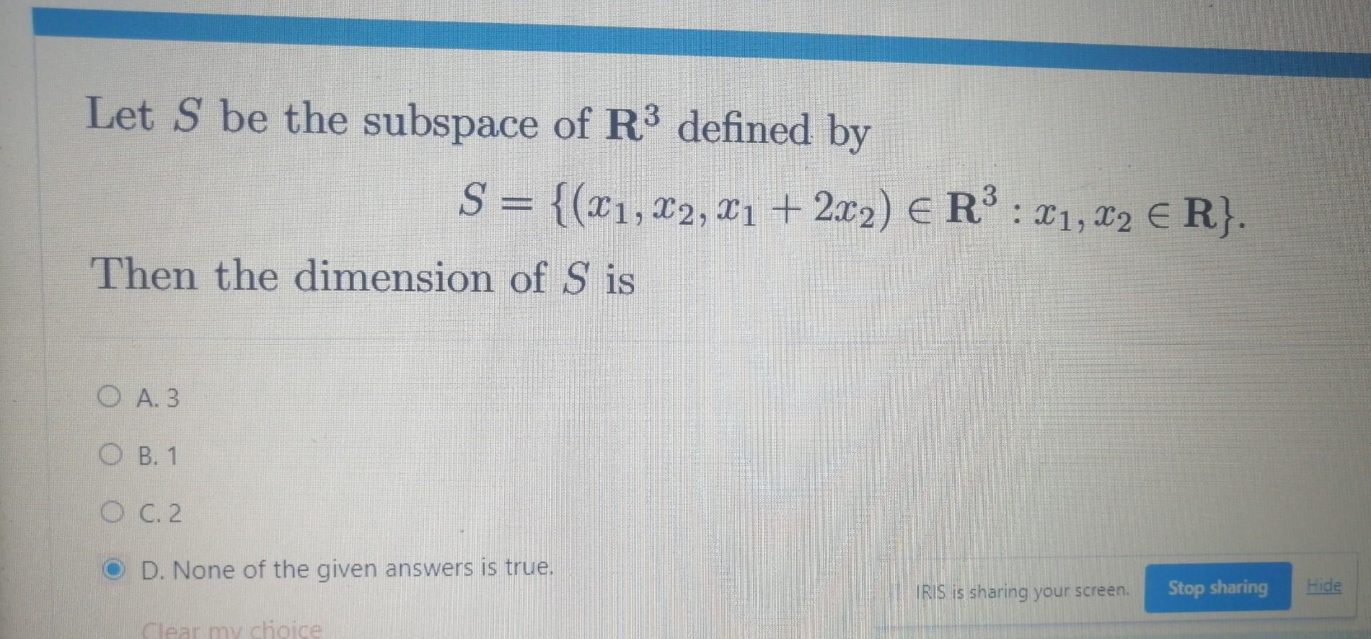 Solved Let S be the subspace of R3 defined by | Chegg.com