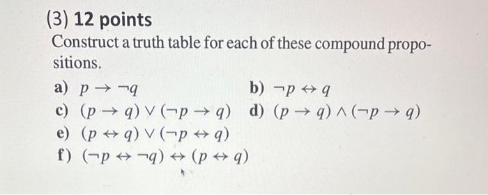 Solved (3) 12 points Construct a truth table for each of | Chegg.com
