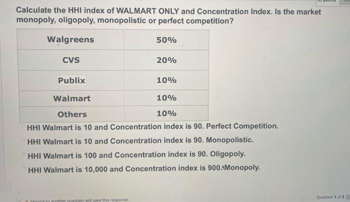 Solved Calculate the HHI index of WALMART ONLY and | Chegg.com