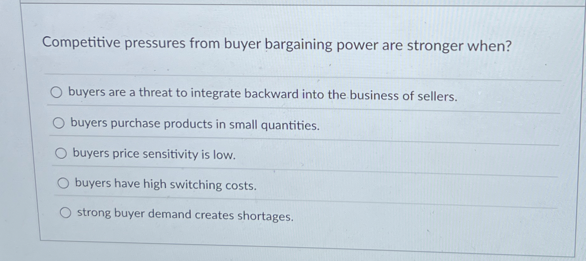 Solved Competitive pressures from buyer bargaining power are | Chegg.com