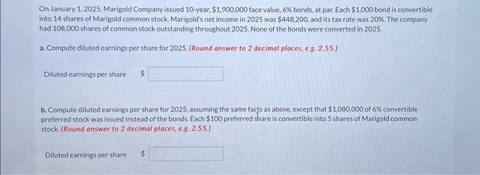 Solved On January 1, 2025, Marigold Company issued 10 -year, | Chegg.com