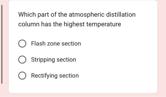 Solved Which part of the atmospheric distillation column has | Chegg.com