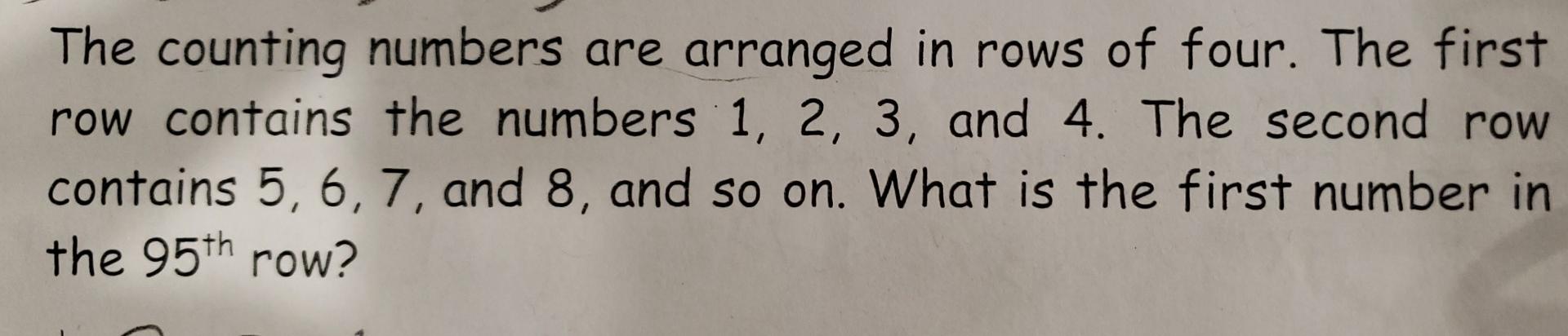 Solved The counting numbers are arranged in rows of four. | Chegg.com
