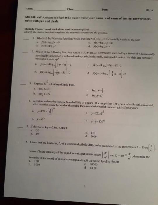 Solved Ninmer R. Bass: Ibeste: 17: −A MIHF4U ch8 Assessmeat | Chegg.com