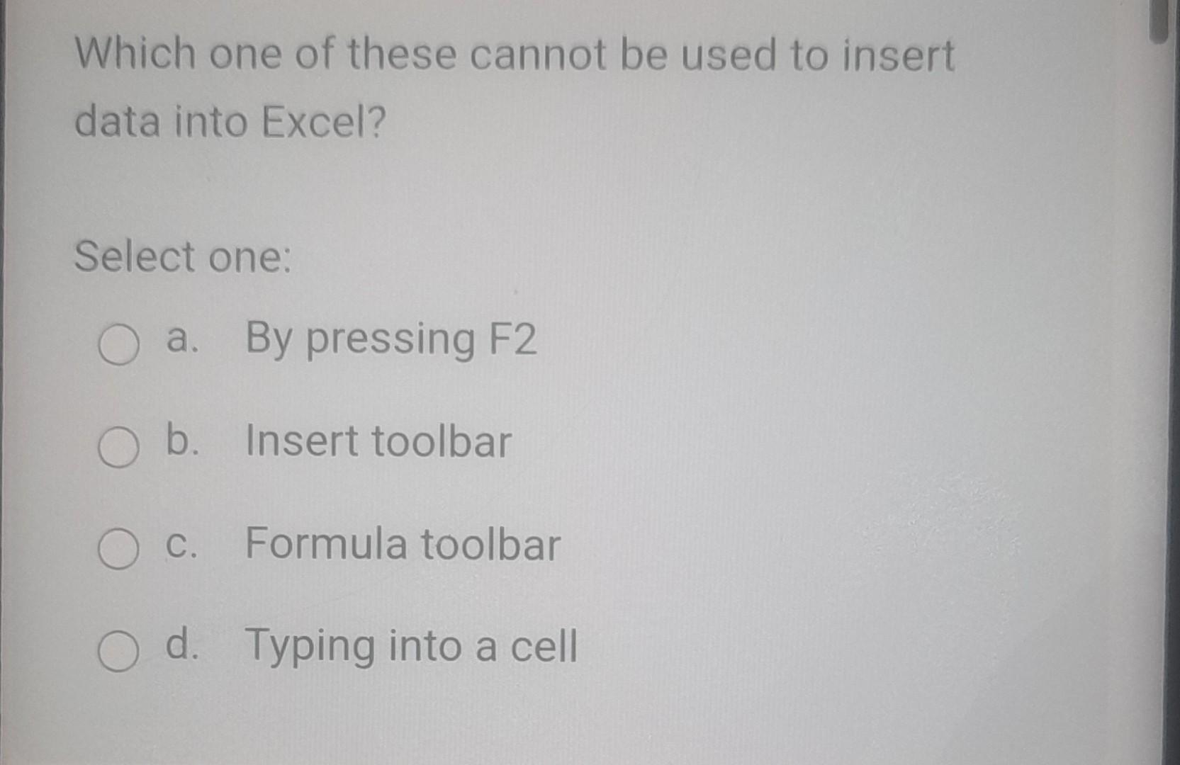 Solved Which one of these cannot be used to insert data into | Chegg.com