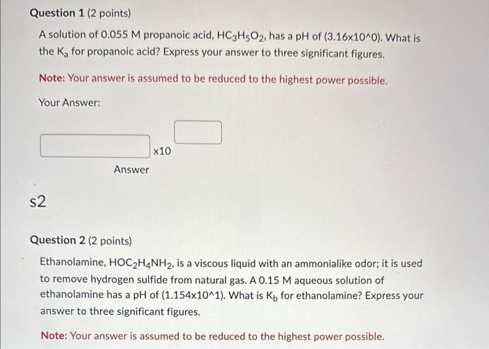 A solution of 0.055M propanoic acid, HC3H5O2, has a | Chegg.com