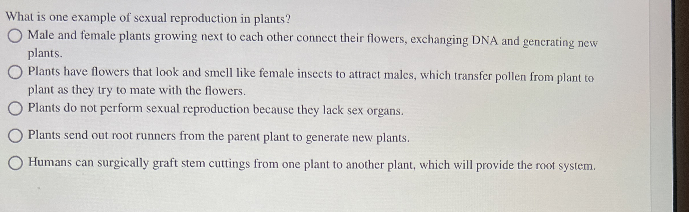 Solved What is one example of sexual reproduction in | Chegg.com