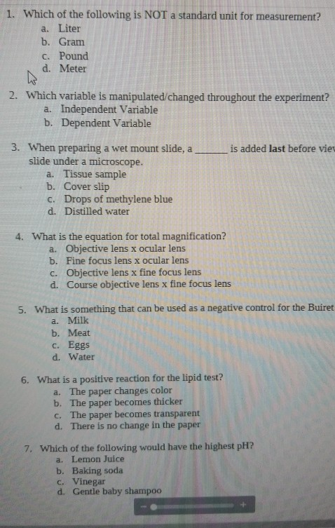 Solved 1. Which of the following is NOT a standard unit for | Chegg.com