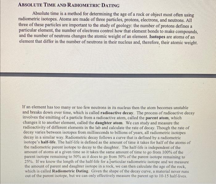 Solved ABSOLUTE TIME AND RaDIOMETRIC DATING Absolute time is | Chegg.com