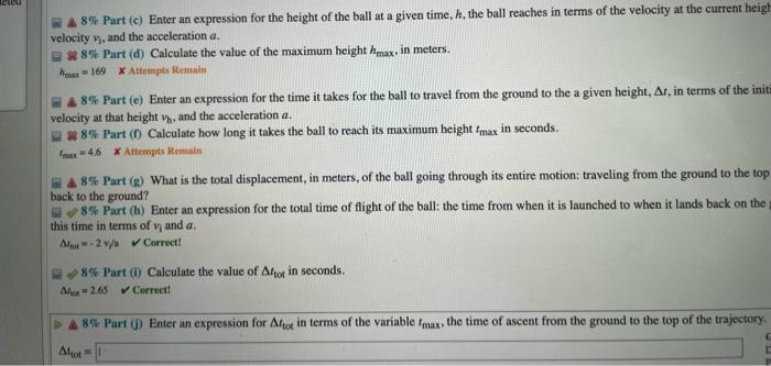Solved (13\%) Problem 5: A ball is thrown upward from the | Chegg.com Solved (13\%) Problem 5: A ball is thrown upward from the | Chegg.com