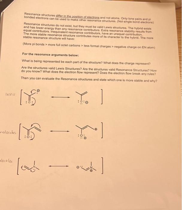 Solved Resonance structures diffor in the position of | Chegg.com