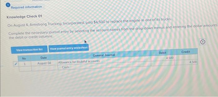 Solved Knowledge Check 01 On August 4, Armstrong Trucking. | Chegg.com