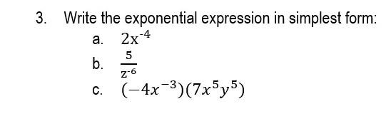 Solved 3. Write the exponential expression in simplest form: | Chegg.com
