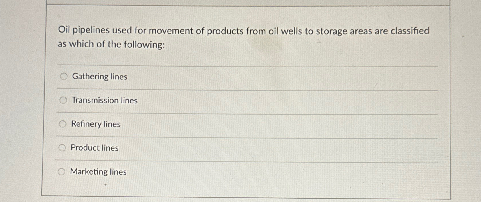 Solved Oil pipelines used for movement of products from oil | Chegg.com