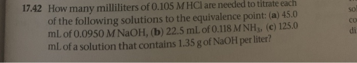 Solved 17.42 How many milliliters of 0.105 M HCl are needed | Chegg.com