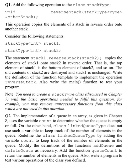 Solved Q1. Add the following operation to the class | Chegg.com