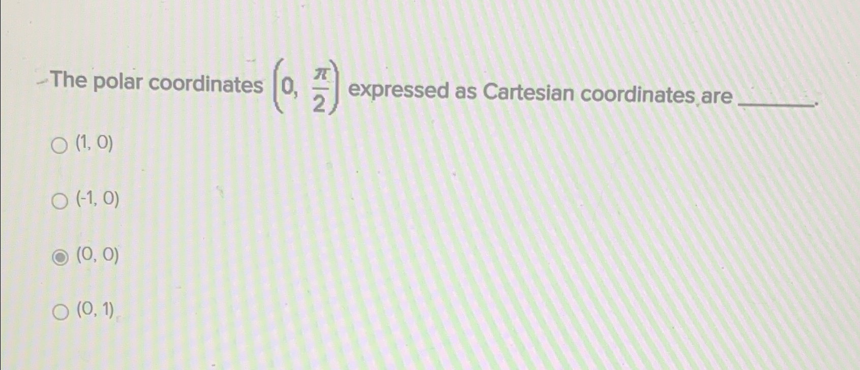Solved -The polar coordinates (0,π2) ﻿expressed as Cartesian | Chegg.com