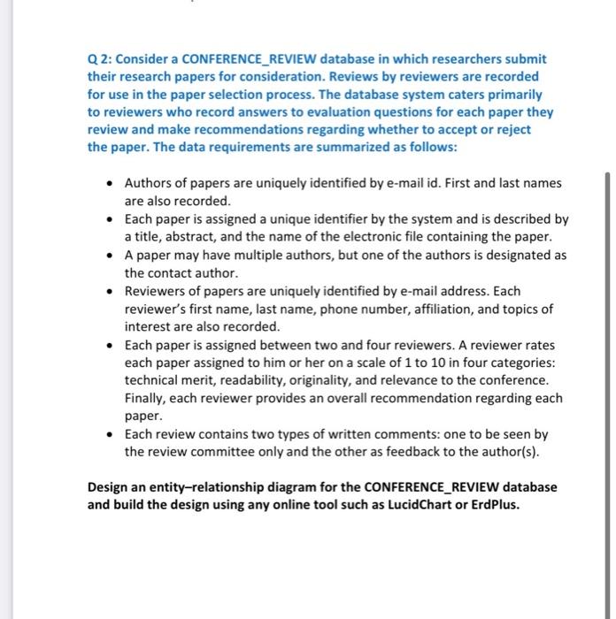 Solved Q2: Consider a CONFERENCE_REVIEW database in which | Chegg.com
