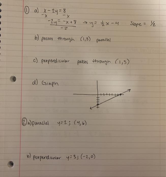 Solved 0 a) X- 2y = 8 -2y = -x + 8 + y = 2 x - 4 -X Slope = | Chegg.com