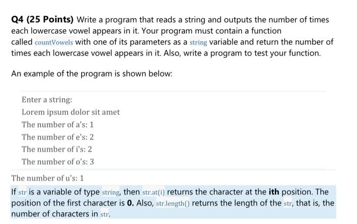 Solved Q4 (25 Points) Write a program that reads a string | Chegg.com