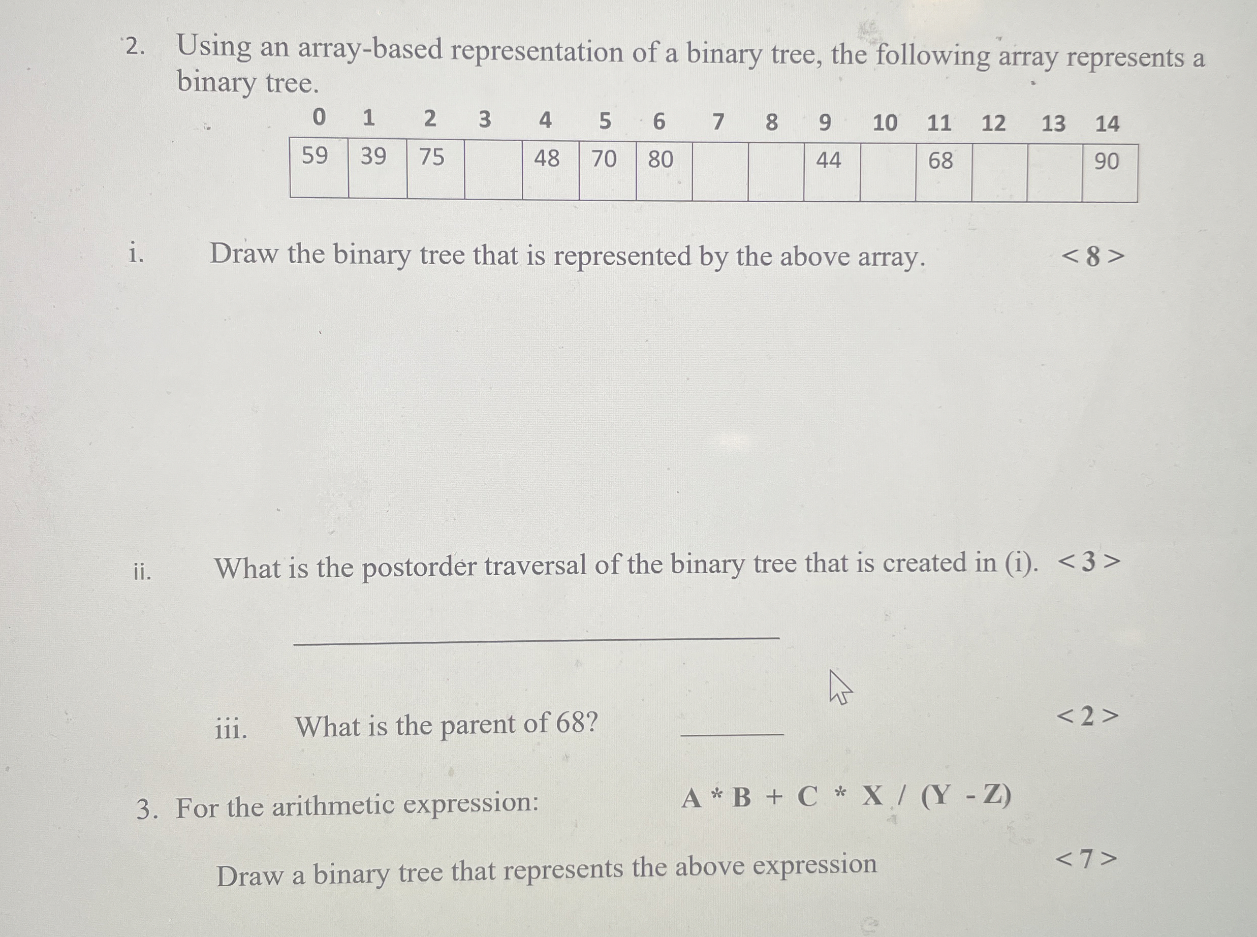 Solved Using an array-based representation of a binary tree, | Chegg.com