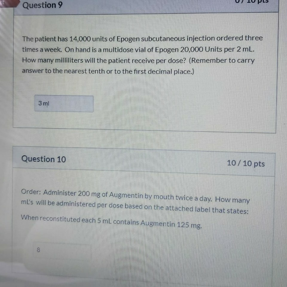 Solved Question 9 The patient has 14,000 units of Epogen | Chegg.com