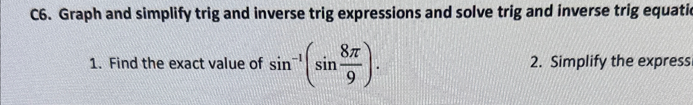 C6. ﻿Graph and simplify trig and inverse trig | Chegg.com