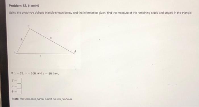 Solved Using the prototype oblique triangle shown below and | Chegg.com