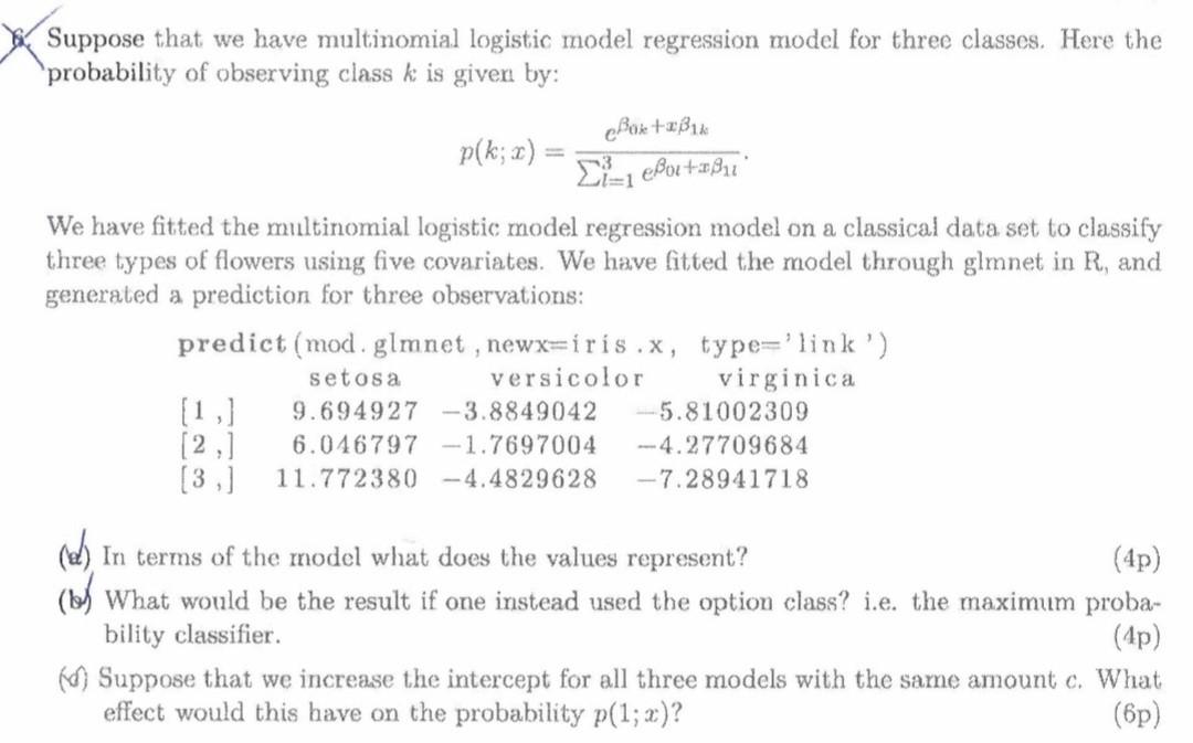 Solved Suppose that we have multinomial logistic model | Chegg.com