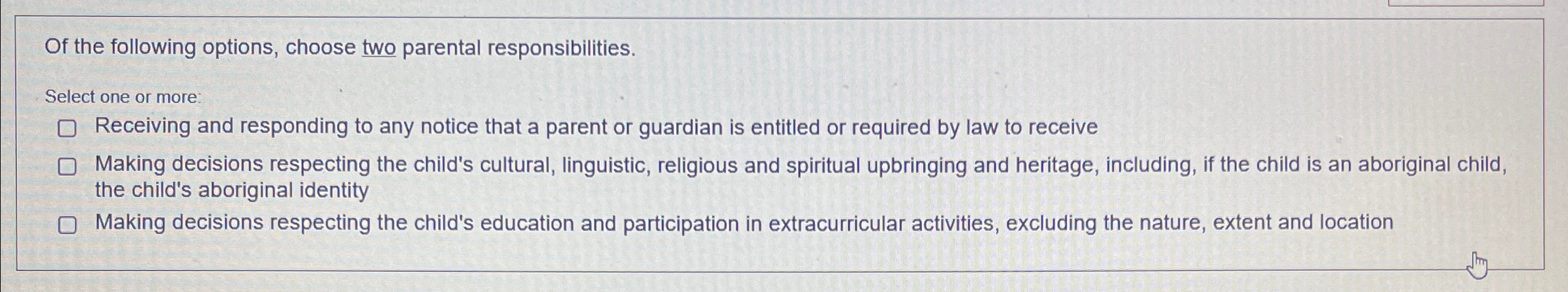Solved Of the following options, choose two parental | Chegg.com