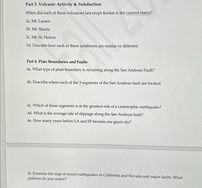 Solved Part 3. Volcanic Activity \& Subduction When did each | Chegg.com