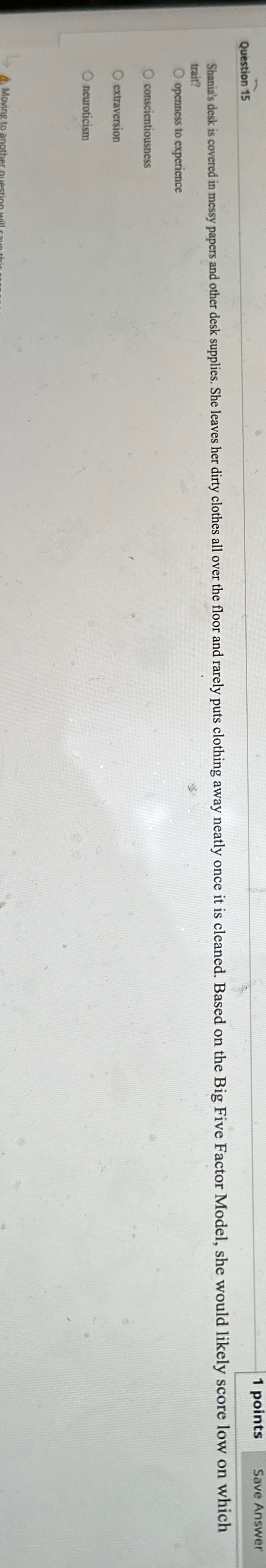 Solved Question 151 ﻿pointstrait?openness to | Chegg.com