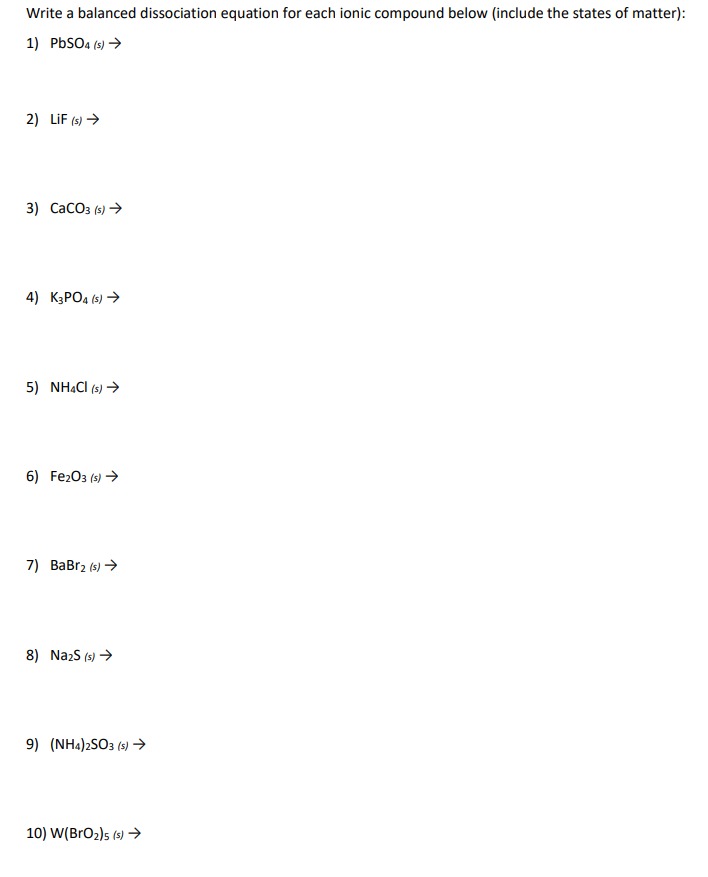 Solved Write A Balanced Dissociation Equation For Each Ionic