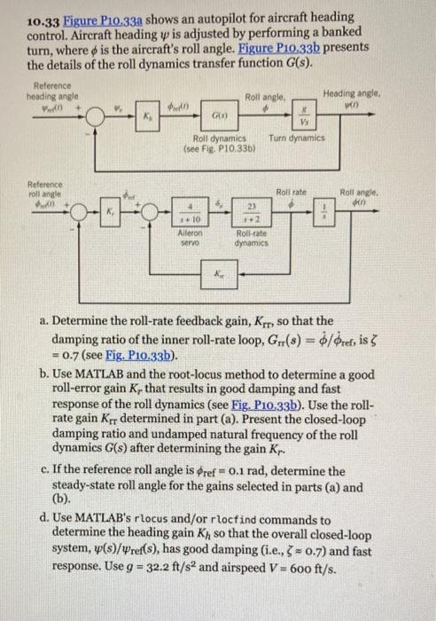 Solved 10.33 Eigure P10.33a shows an autopilot for aircraft | Chegg.com