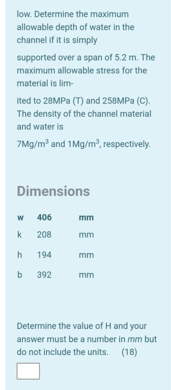 Solved 1 H W A rectangular water channel shown in the figure | Chegg.com