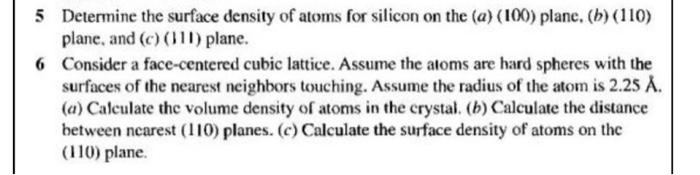 Solved 5 Determine the surface density of atoms for silicon | Chegg.com