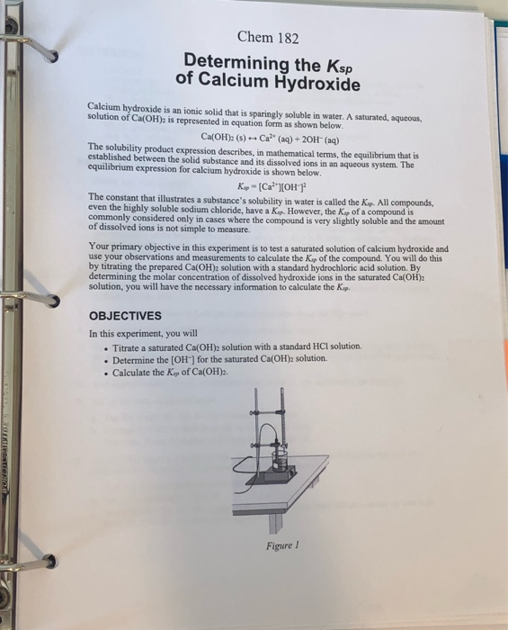 Solved Chem 182 Determining the Ksp of Calcium Hydroxide | Chegg.com