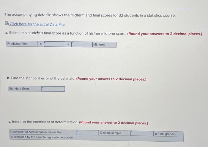Solved The accompanying data file shows the midterm and | Chegg.com