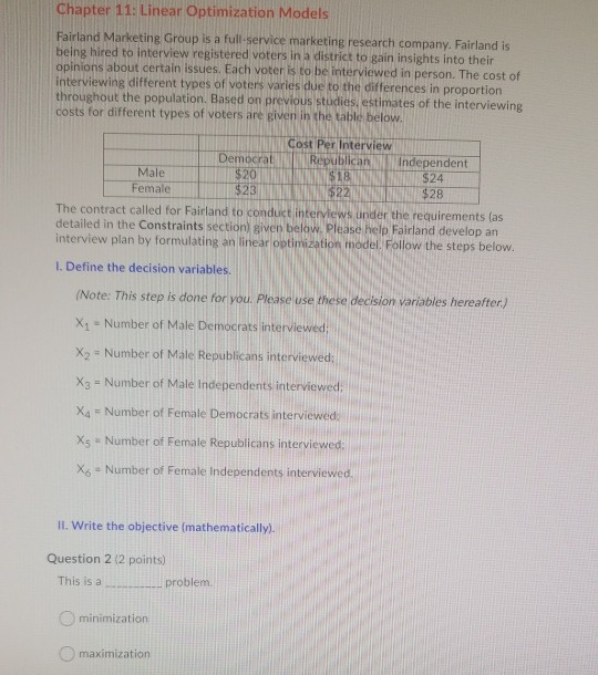 Solved Chapter 11: Linear Optimization Models Fairland | Chegg.com