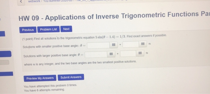 Solved HW 09 - Applications of Inverse Trigonometric | Chegg.com