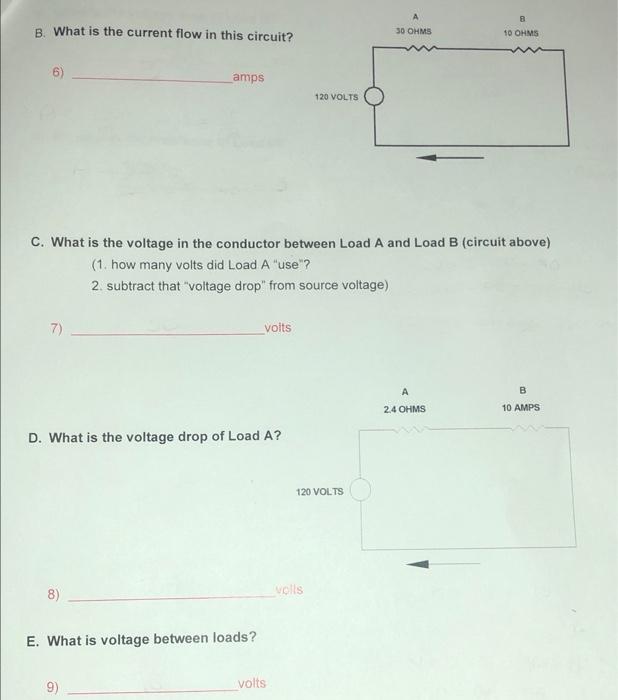 Solved B. What is the current flow in this circuit? 6) amps | Chegg.com