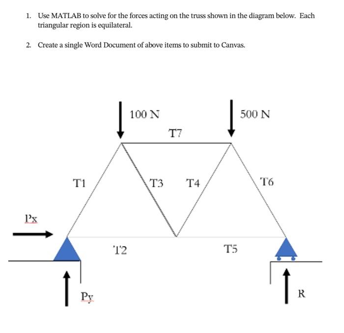 Solved 1. Use MATLAB to solve for the forces acting on the | Chegg.com