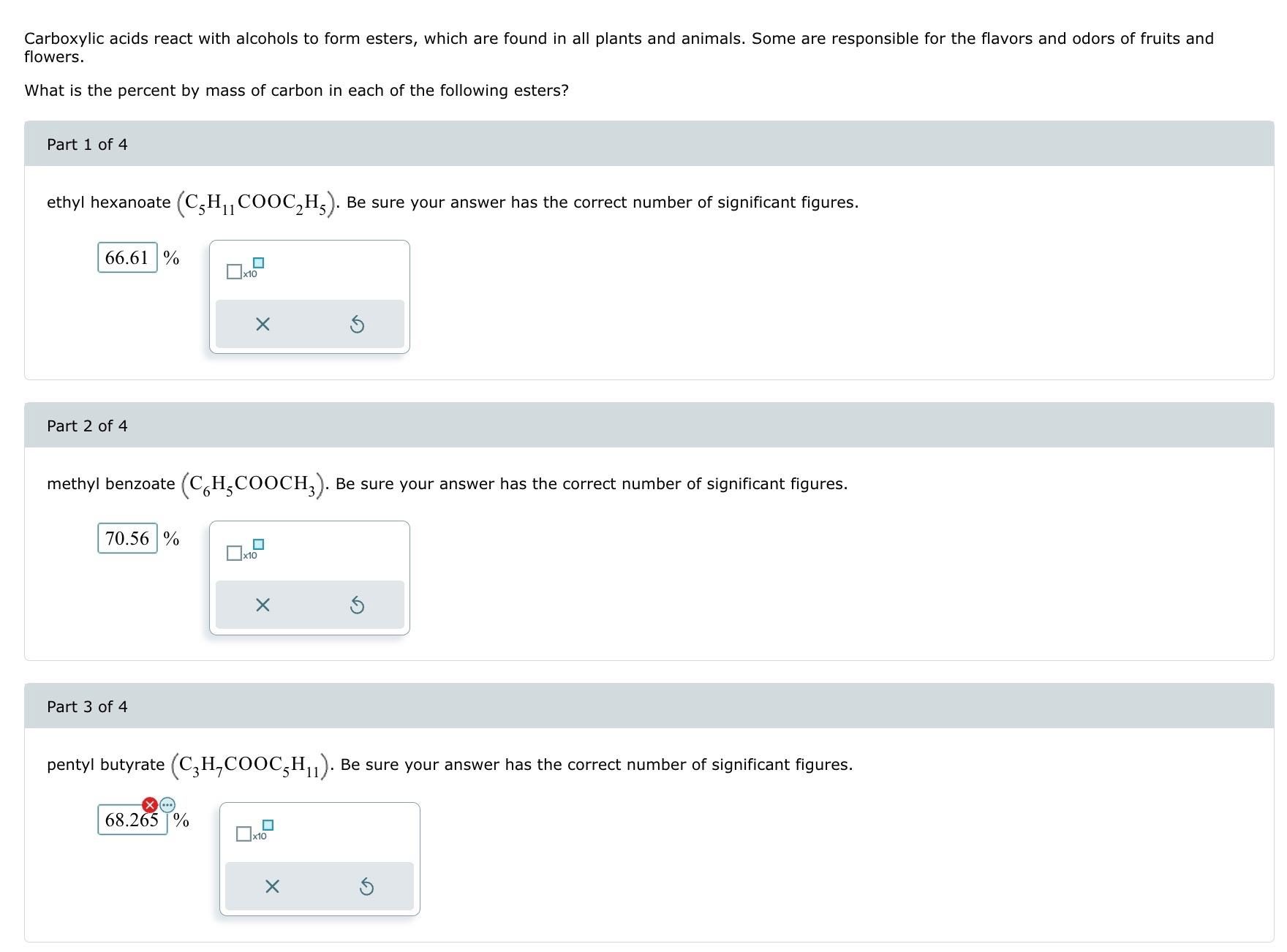 Solved Carboxylic acids react with alcohols to form esters, | Chegg.com