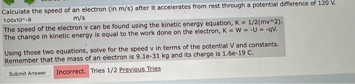 Solved Calculate the speed of an electron (in m/s ) after it | Chegg.com