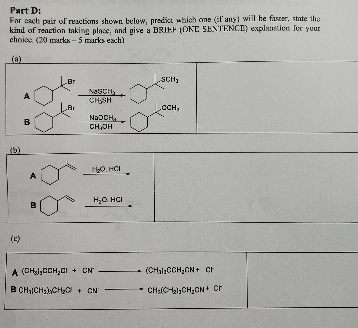 Solved Part D:For each pair of reactions shown below, | Chegg.com