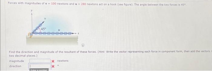 Solved Forces with magnitudes of v = 100 newtons and u = 280 | Chegg.com